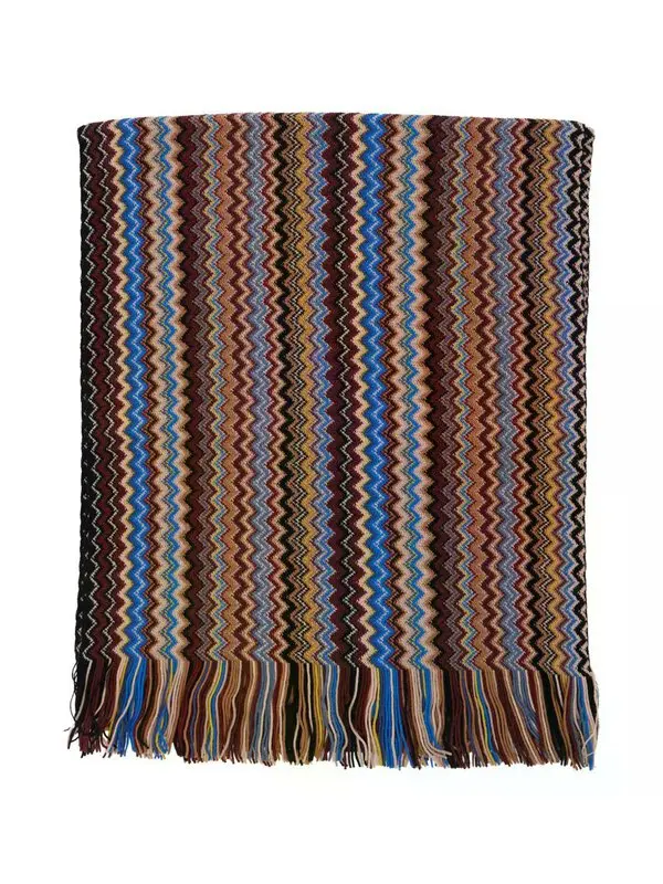 Missoni Zigzag Knit Fringed Scarf - Brown
