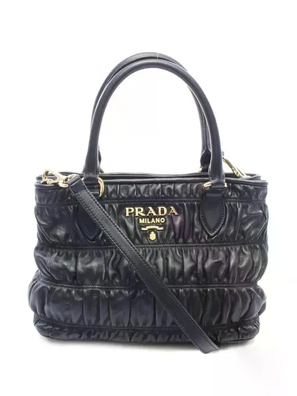 Prada Gaufre Ruched-leather Tote Bag - Black