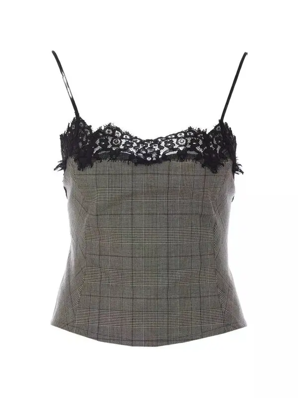 Pinko Check Top With Lace - Grey