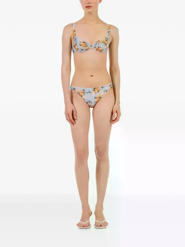 Agua Bendita Floral-print Bikini Bottom - Blue