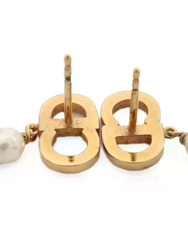 Dior Tone Faux Pearl Cd Logo Drop Earrings - Gold