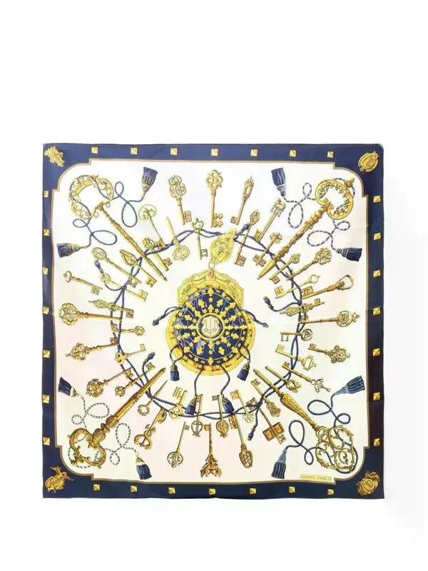 Hermès 2010s 90 Carré Les Cles Scarf - White