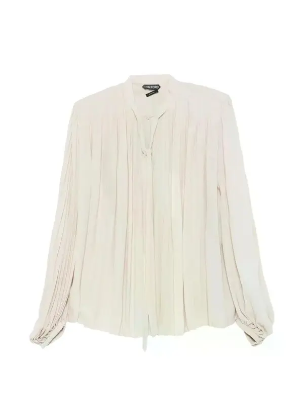 TOM FORD Pleated Pussy-bow Shirt - Neutrals