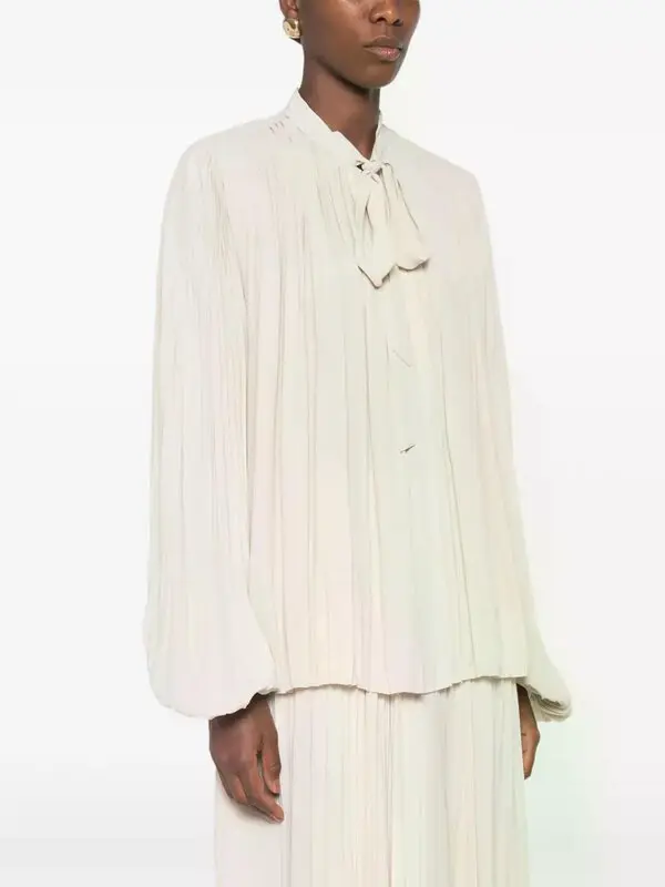 TOM FORD Pleated Pussy-bow Shirt - Neutrals