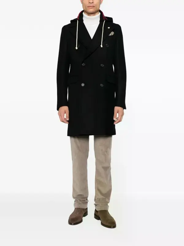 MANUEL RITZ Double-breasted Hooded Coat - Black