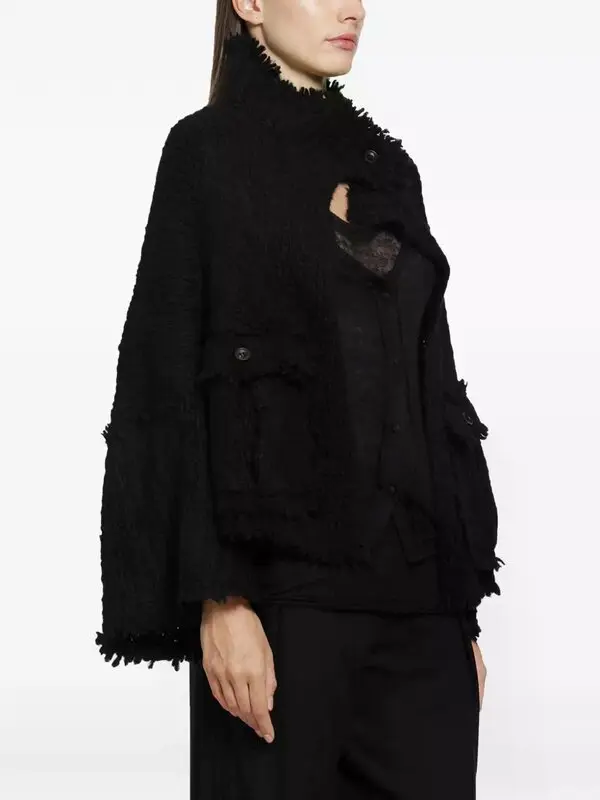 YEHUAFAN Fringed Bouclé-knit Cardigan - Black