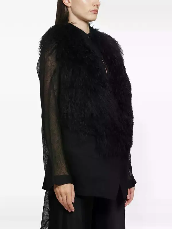 YEHUAFAN Shearling-trim Belted Sleeveless Jacket - Black