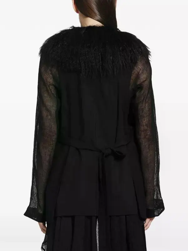 YEHUAFAN Shearling-trim Belted Sleeveless Jacket