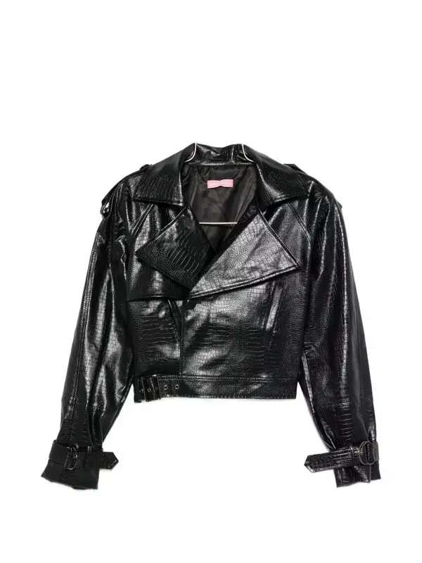 TWENTY FOURHAITCH New Bulut Croc-effect Biker Jacket - Black