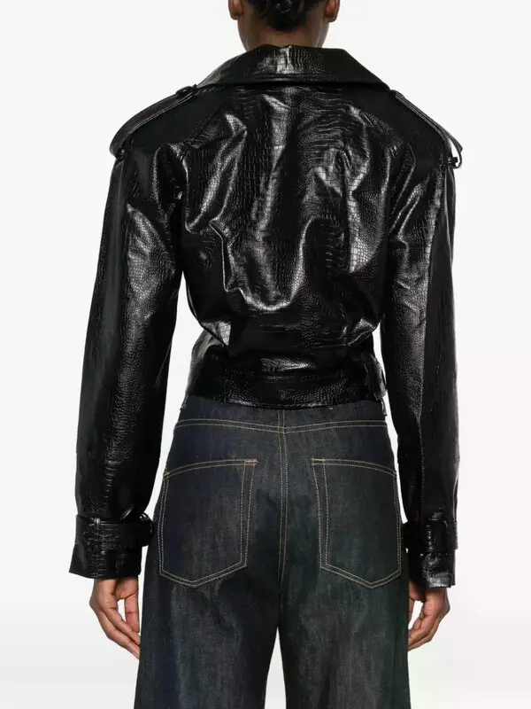 TWENTY FOURHAITCH Croc-effect Biker Jacket - Black
