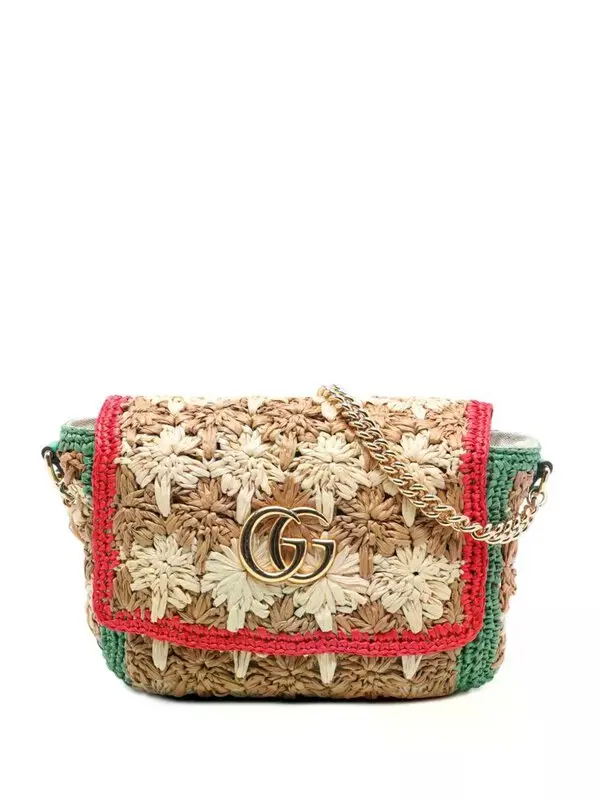 Gucci 2016-2026 Small Gg Marmont Raffia Crossbody Bag - Neutrals