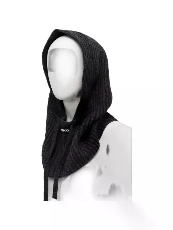 Pinko Ribbed-knit Drawstring Balaclava - Grey