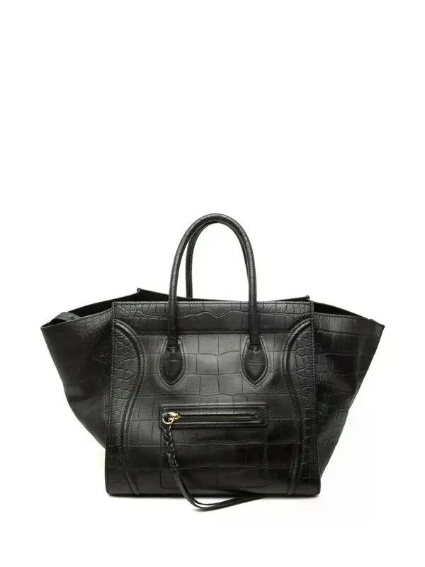 Celine 2012 Medium Croc Embossed Leather Luggage Phantom Tote Bag - Black