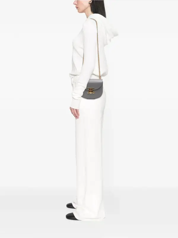 Celine 2023 Teen Shiny Calfskin Triomphe Besace Clea Chain Crossbody Bag - Grey