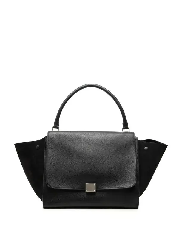 Celine 2014 Large Drummed Calfskin And Suede Trapeze Satchel - Black