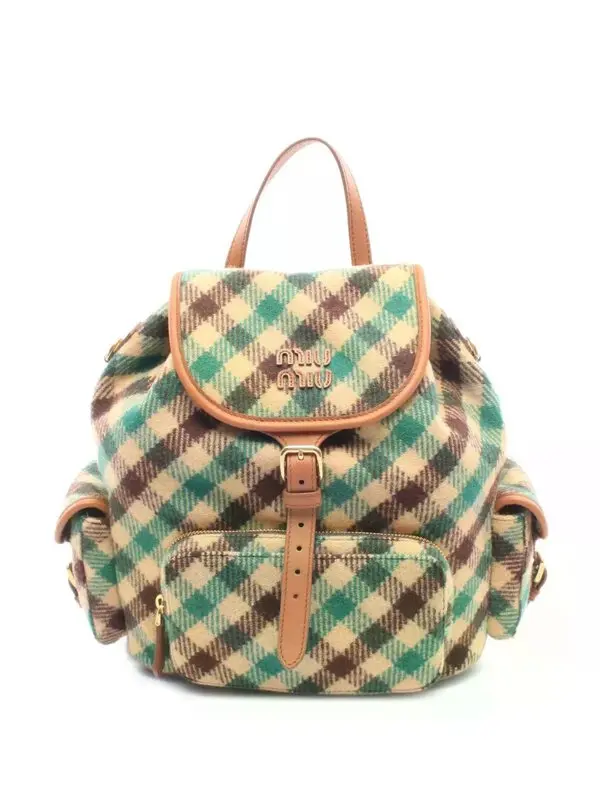 Miu Miu Check Pattern Leather Trim Backpack - Neutrals