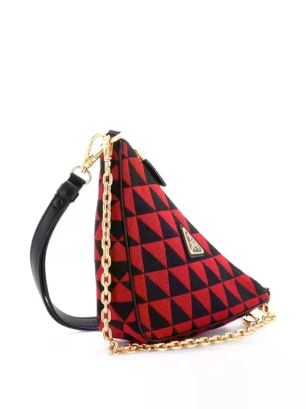 Prada Symbole Triangle Bag Leather And Jacquard Mini Shoulder Bag - Black