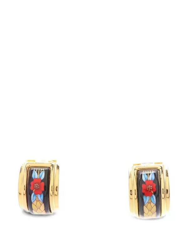Hermès Tone Enamel Floral Motif Clip-on Earrings - Gold