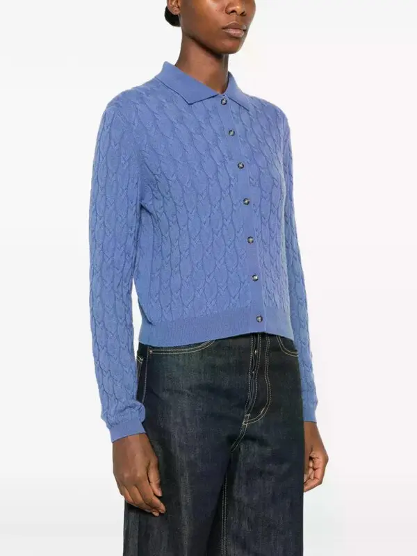 ALLUDE Cable-knit Polo-collar Cardigan