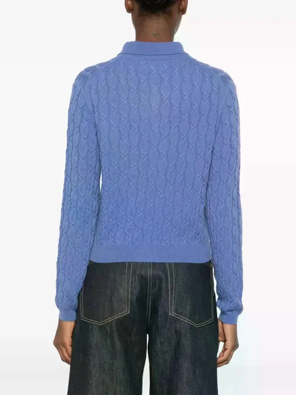 ALLUDE Cable-knit Polo-collar Cardigan