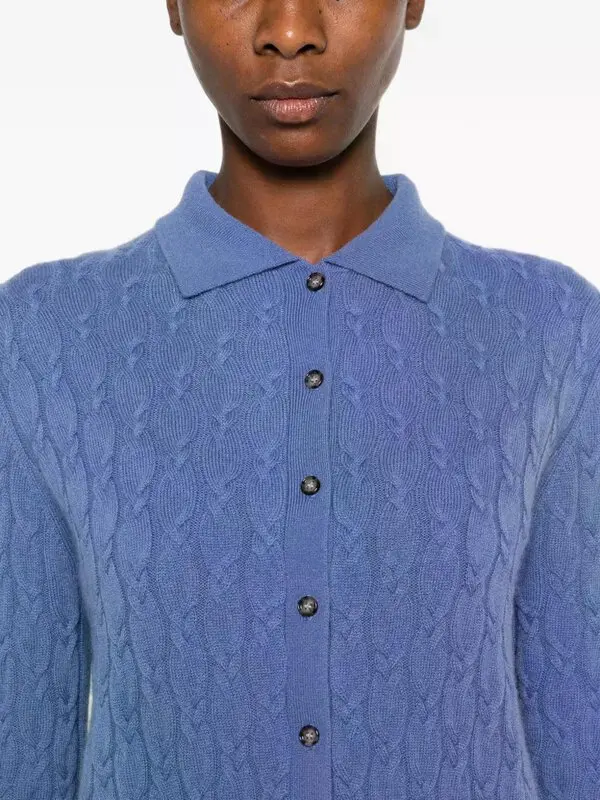 ALLUDE Cable-knit Polo-collar Cardigan