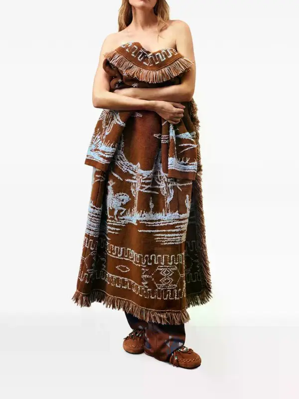 Alanui Canyon Spirit Jacquard Knit Coat - Brown
