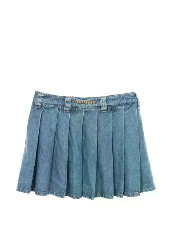 Miu Miu 2010s Pleated Denim Mini Skirt - Blue
