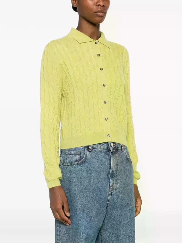 ALLUDE Cable-knit Polo Cardigan