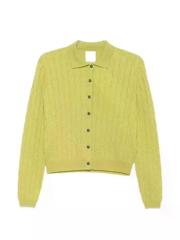 ALLUDE Cable-knit Polo Cardigan - Green