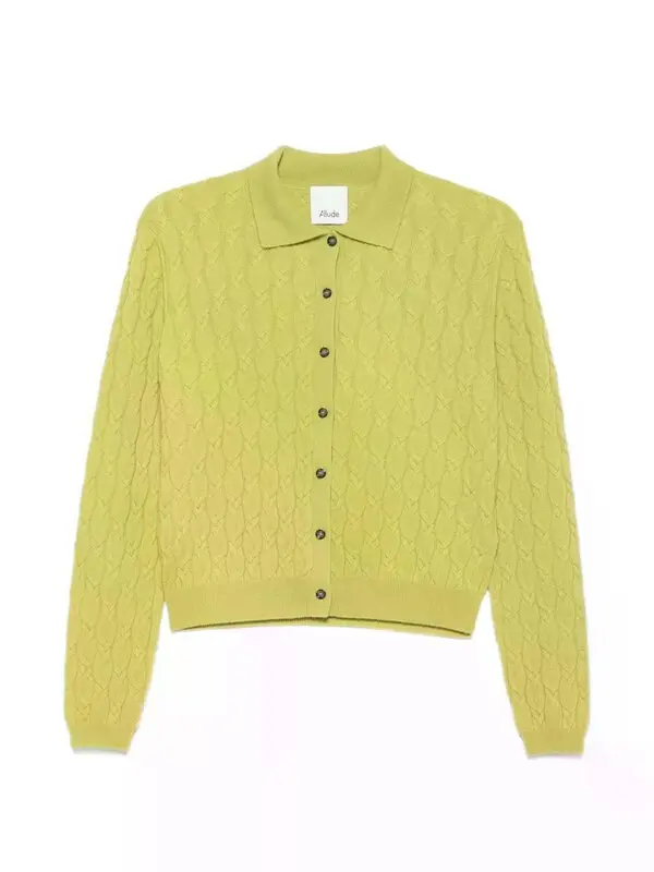 ALLUDE Lime Cashmere Cable-knit Polo Cardigan