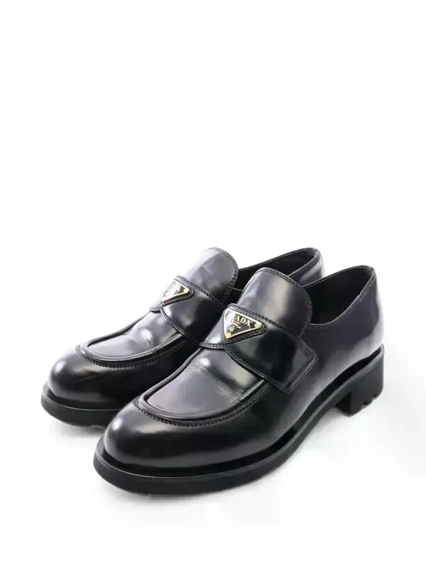 Prada 2010s Logo Plate Loafers - Black
