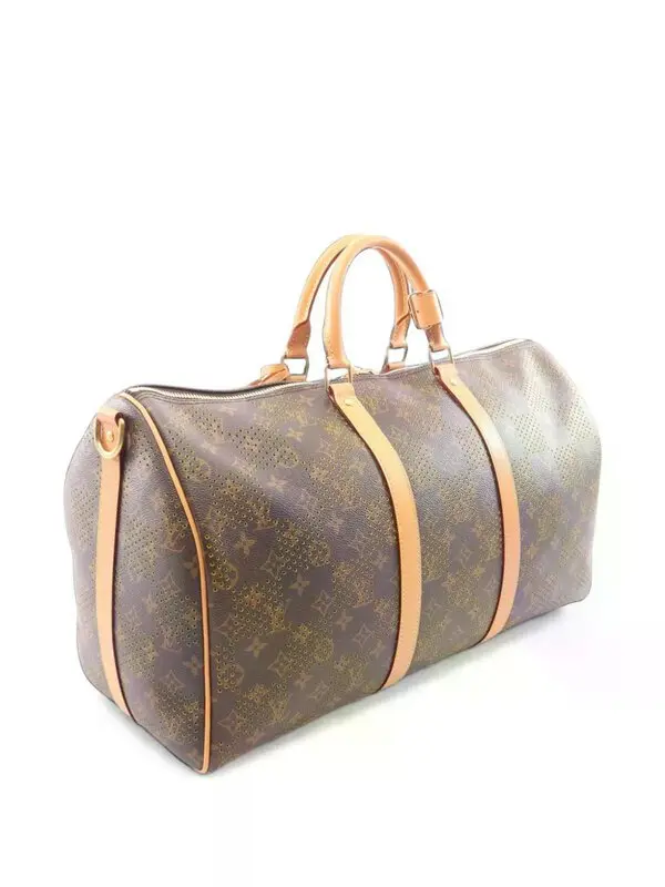 LOUIS VUITTON 2021s Keepall Bandoulière 50 Monogram Perforated Handbag - Brown