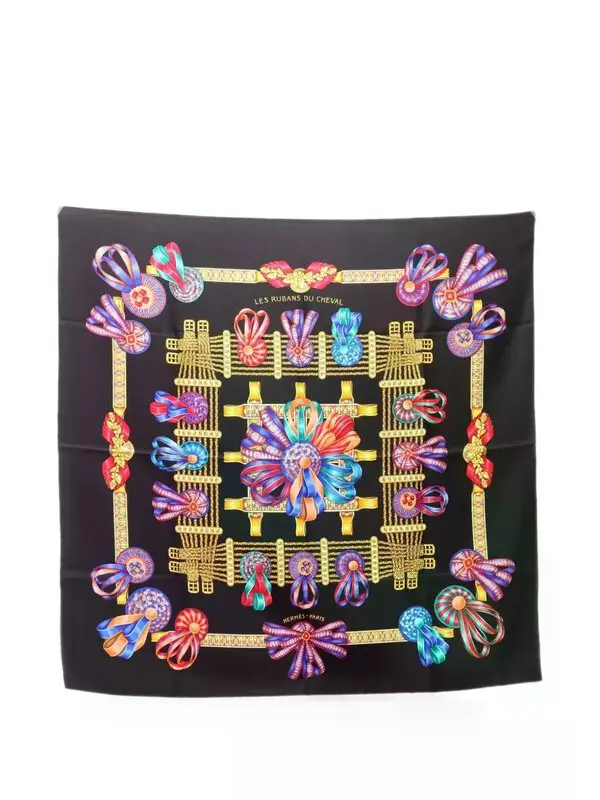 Hermès 2010s 90 Carré Les Rubans Du Cheval Scarf - Black