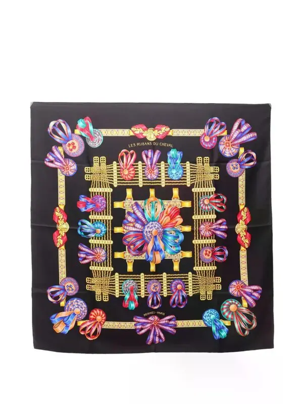 Hermès 2010s 90 Carré Les Rubans Du Cheval Scarf - Black
