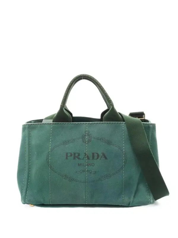 Prada 2000s Canapa Logo-print Tote Bag - Green