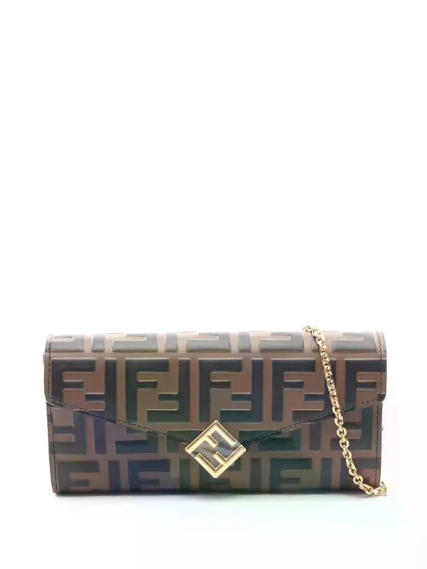 Fendi 2010-2026 Zucca Calfskin Continental Envelope Wallet On Chain Crossbody Bag - Brown