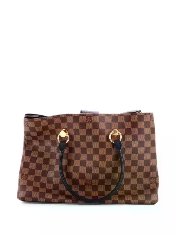 LOUIS VUITTON Riverside Handbag Damier With Leather Tote Bag - Brown