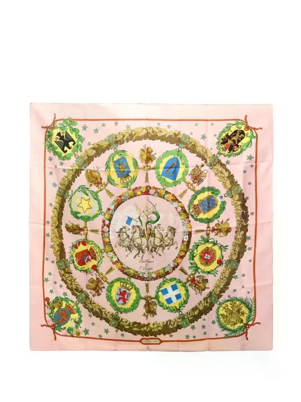 Hermès 2000s 90 Carré Emblems De L'europe Scarf - Pink