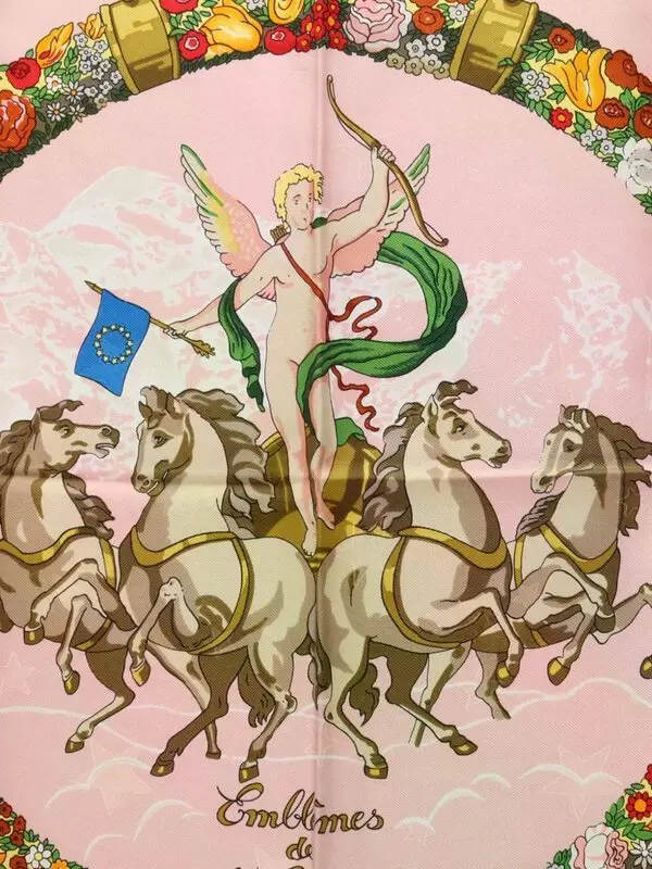 Hermès 2000s 90 Carré Emblems De L'europe Scarf - Pink