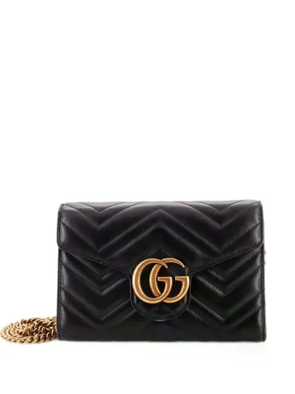 Gucci Gg Marmont Chain Wallet Matelasse Leather Mini Crossbody Bag - Black