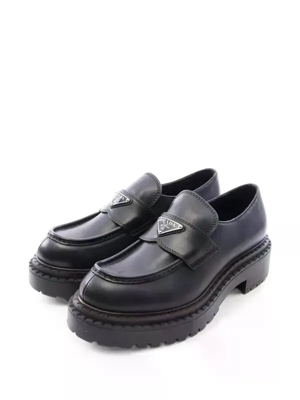 Prada Leather Loafers With Triangle Logo Plaque - Black