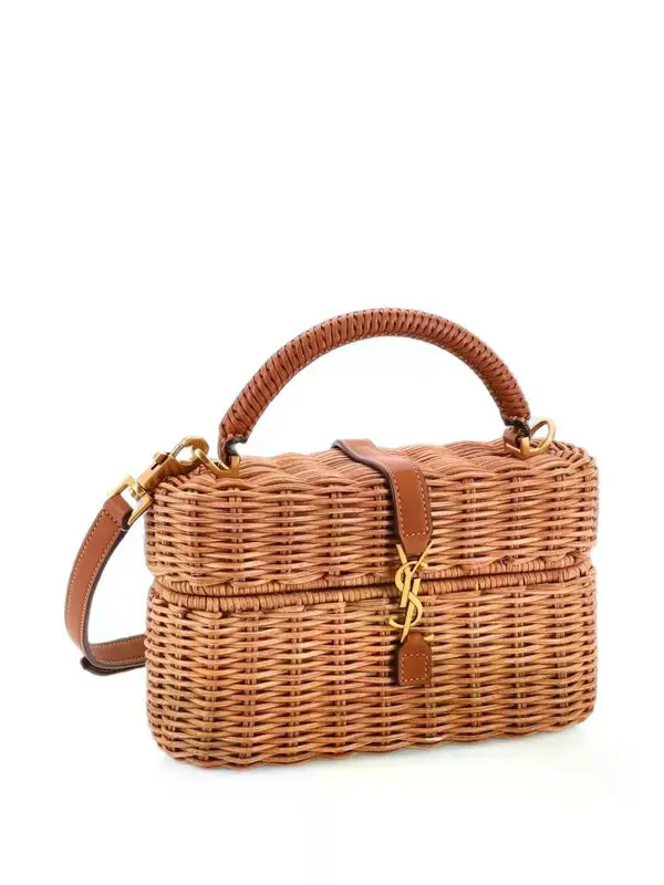 Saint Laurent Gaby Top Handle Vanity Bag Wicker With Leather Shoulder Bag