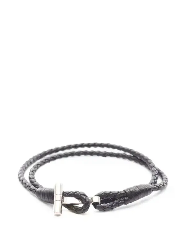 TOM FORD Leather Braided T-bar Bracelet - Black
