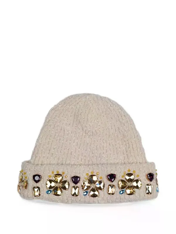 MELROSE HIGH X Lotto Crown Of Cairo Crystal-embellished Beanie Hat - Neutrals