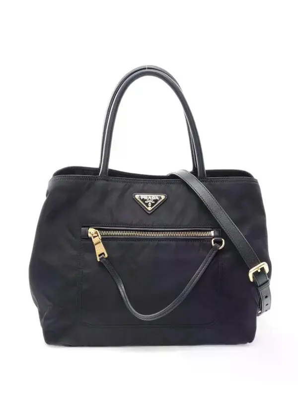 Prada 2000s Logo-plaque Tote Bag - Black