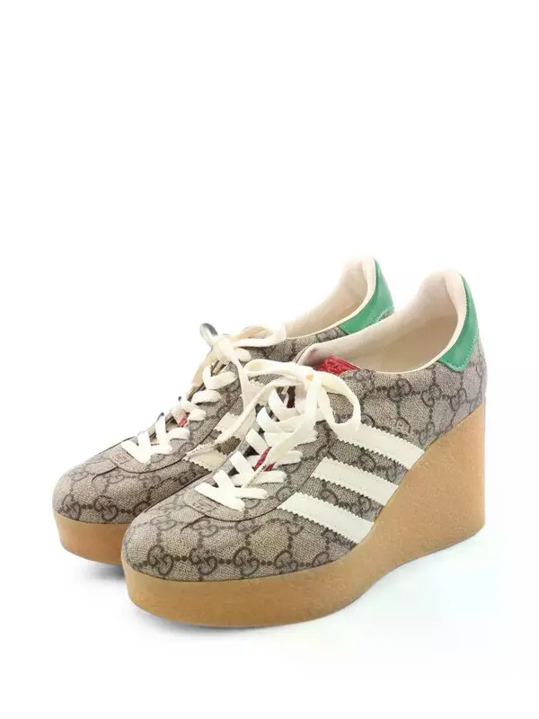 Gucci 2010s X Adidas Gazelle Gg Supreme Wedge Sneakers - Neutrals