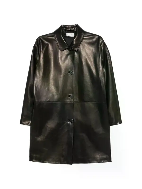 THE ROW Donata Button-up Leather Coat - Black