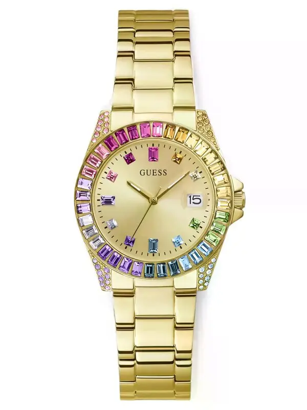 Guess Crystal Watch With Date Function - Gold