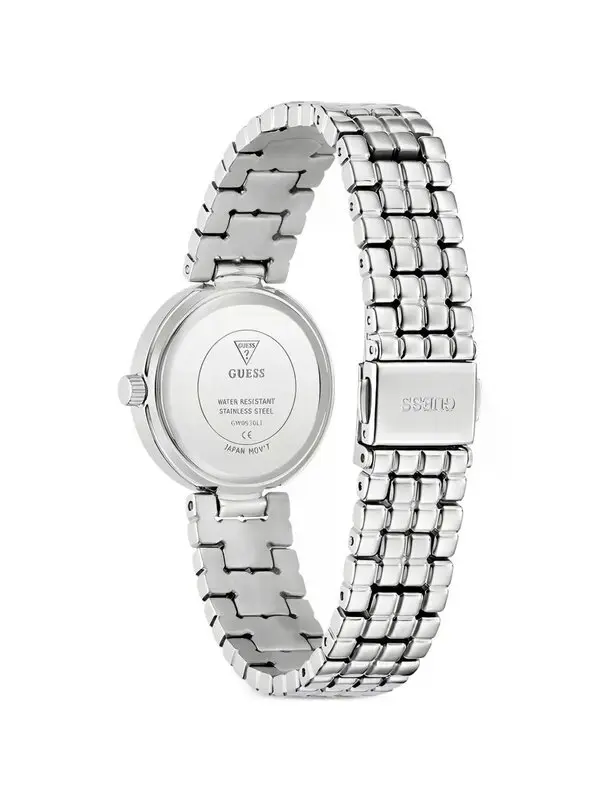 Guess Silver-tone Embellished Crystal Watch With Sunray Dial - Green