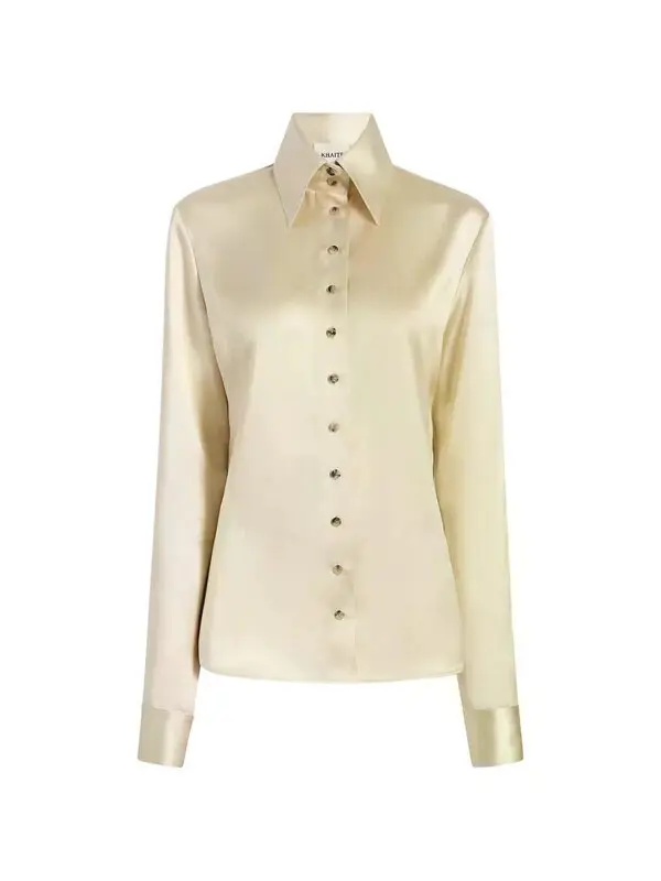Khaite Ivy High-neck Button-up Shirt - Neutrals